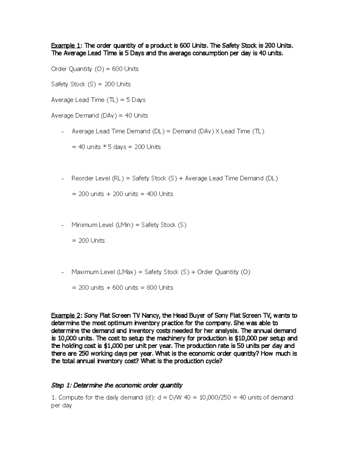 Inventory Control Models QA - Example 1 : The order quantity of a ...