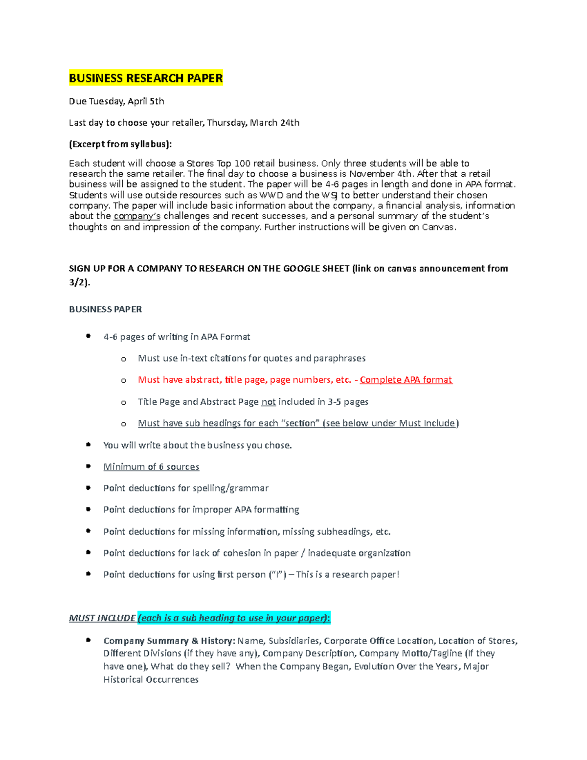 Business Research Paper SP22 - BUSINESS RESEARCH PAPER Due Tuesday ...