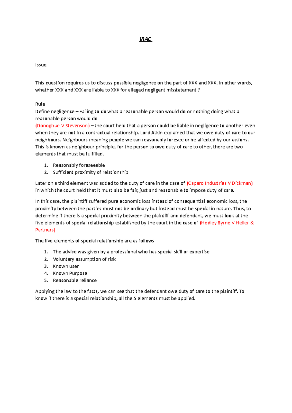 Business law - IRAC - IRAC Issue This question requires us to discuss ...