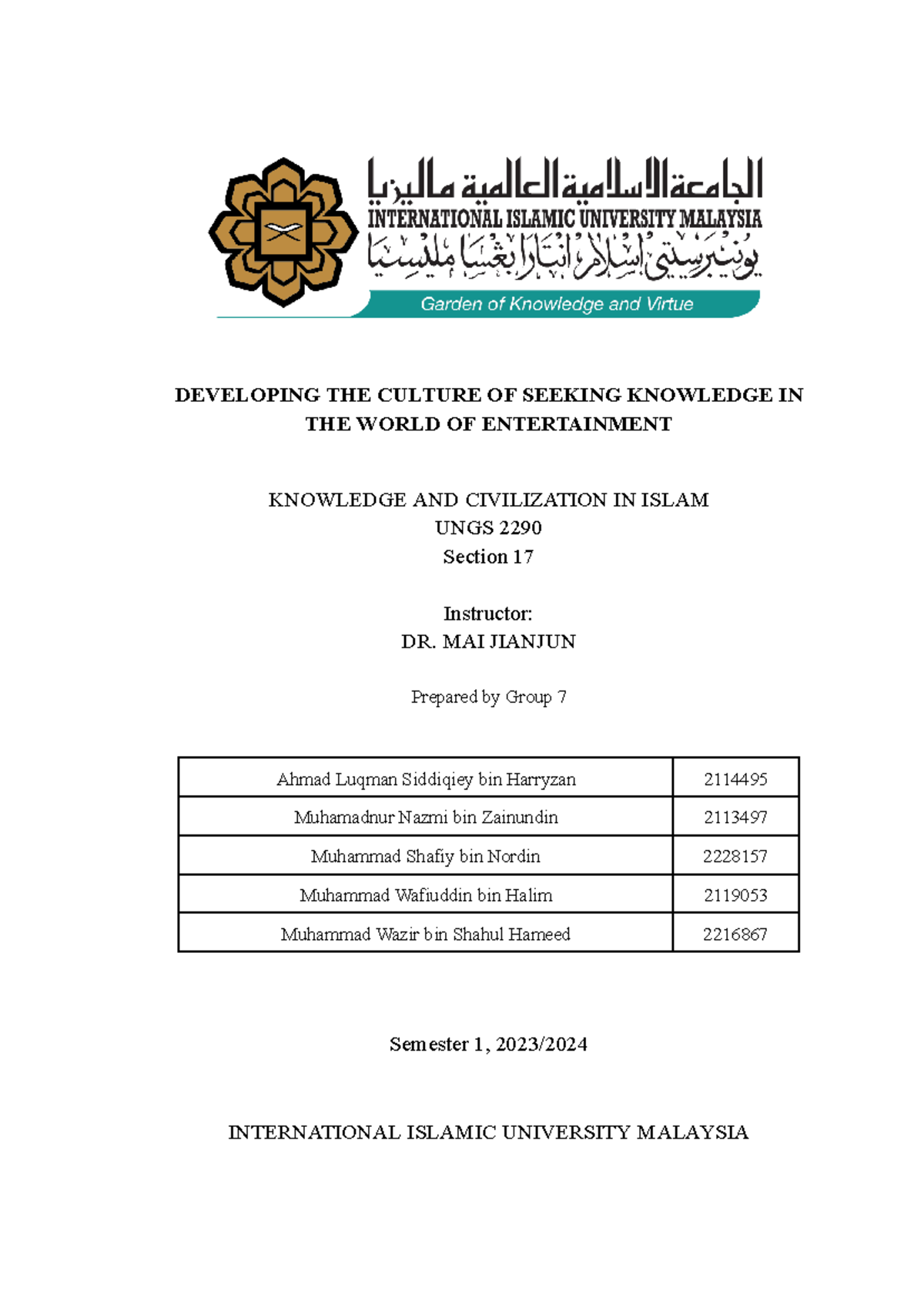 Group Project - DEVELOPING THE CULTURE OF SEEKING KNOWLEDGE IN THE ...