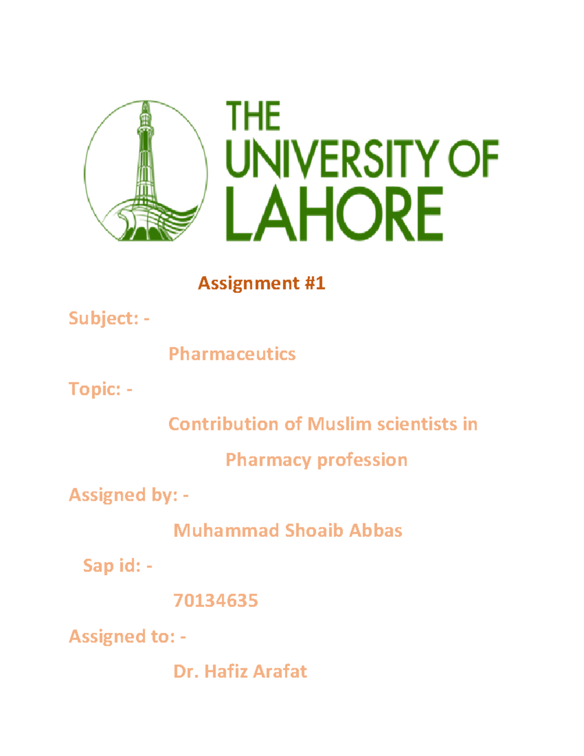 Pharmaceutics 111 - Pharmacology - Assignment Subject: - Pharmaceutics ...