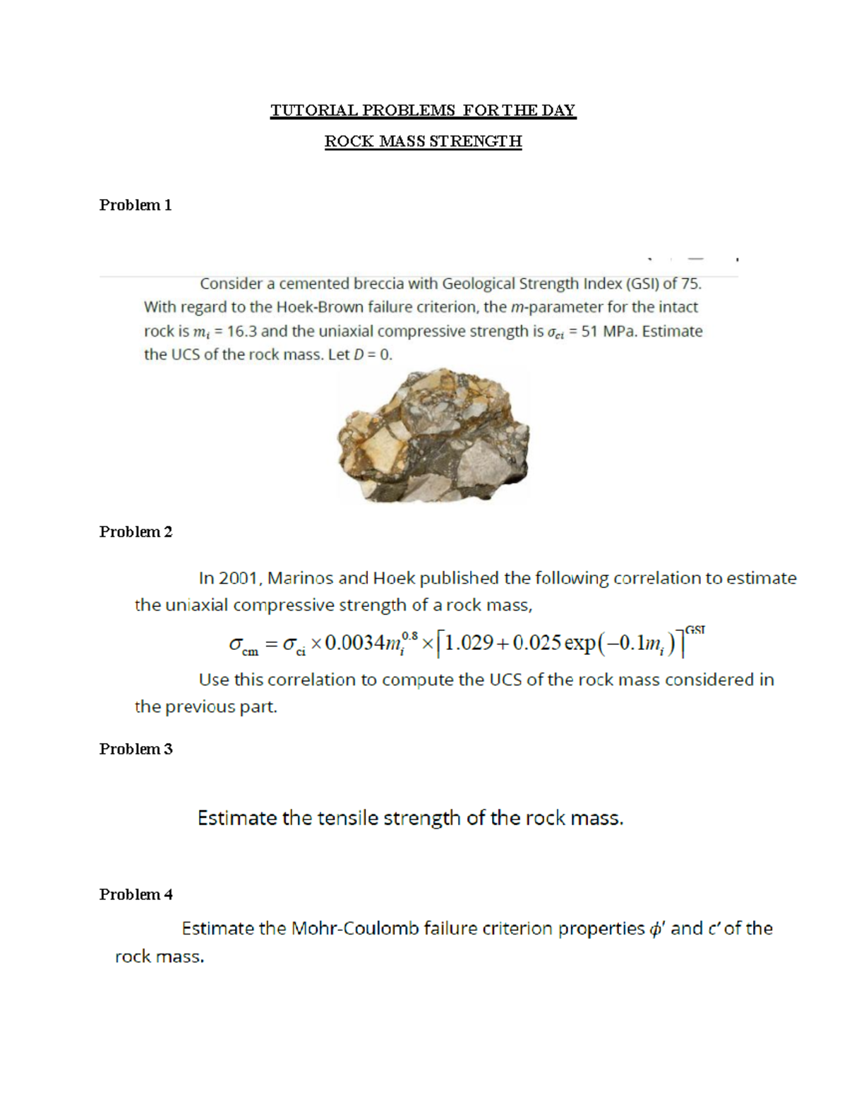 Tutorial Problems FOR THE DAY - Mining Engineering - TUTORIAL PROBLEMS ...