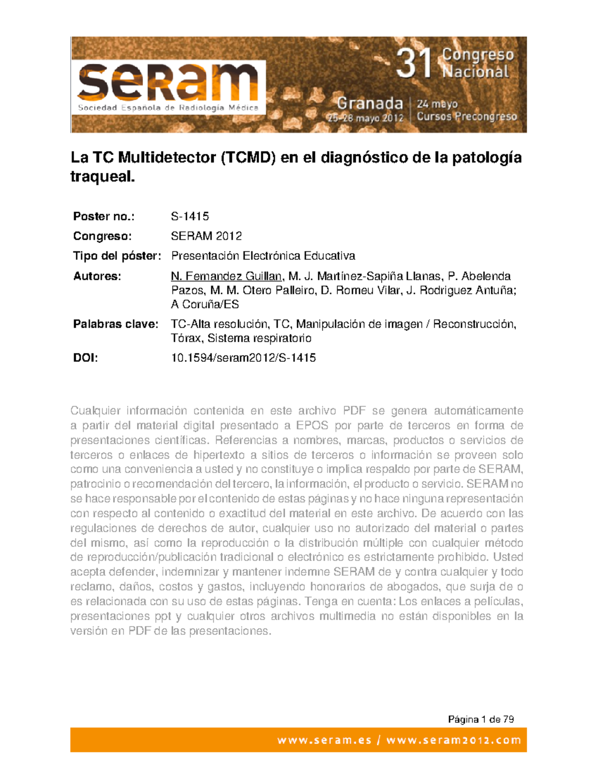 12-1415 La TC Multidetector (TCMD) en el diagnóstico de la patología ...