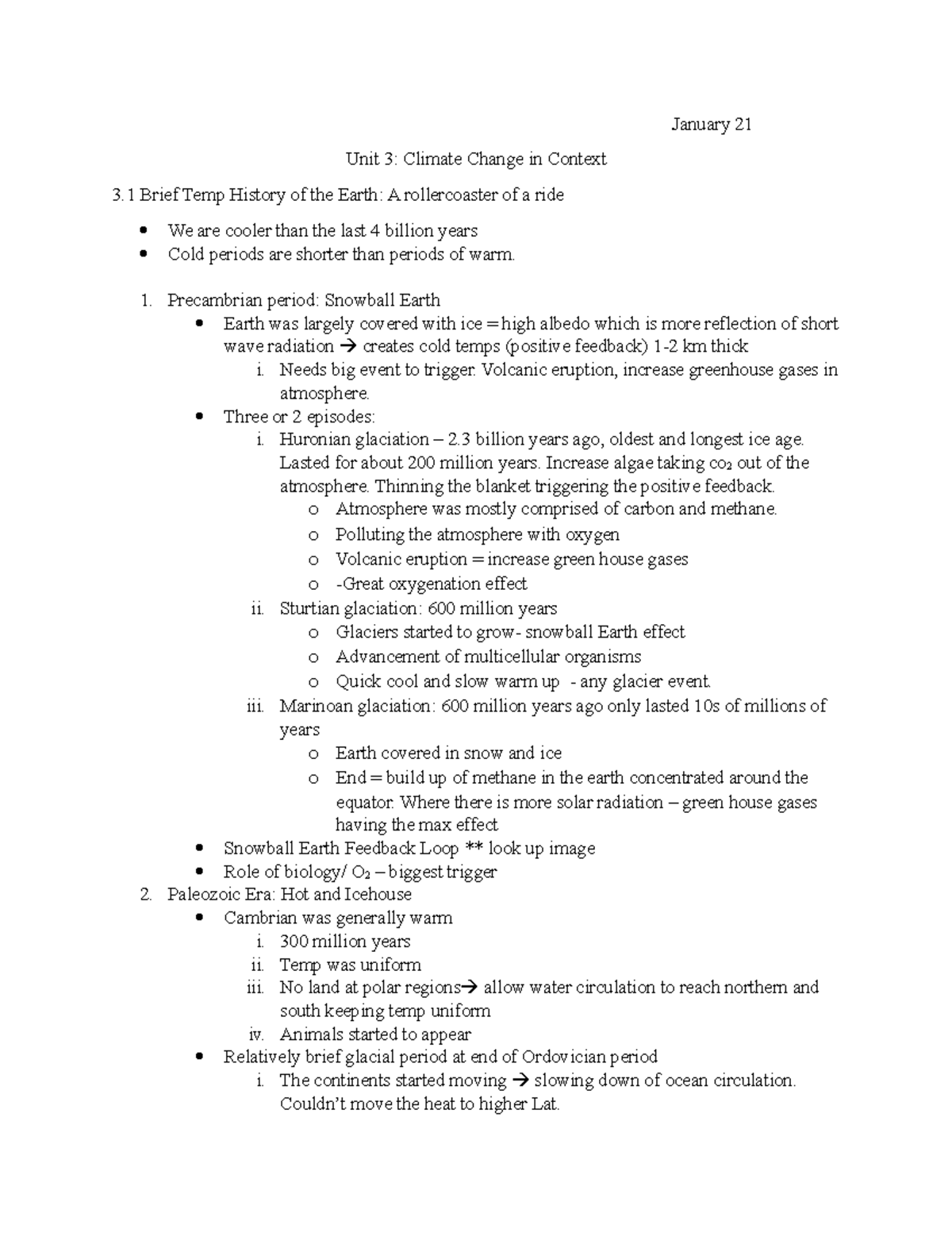 Unit 3 - notes unit 3 - January 21 Unit 3: Climate Change in Context 3 ...