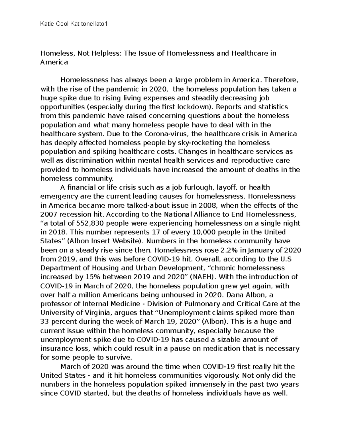 CRP Final Draft MLA format Assingment - Homeless, Not Helpless: The Issue of Homelessness and ...