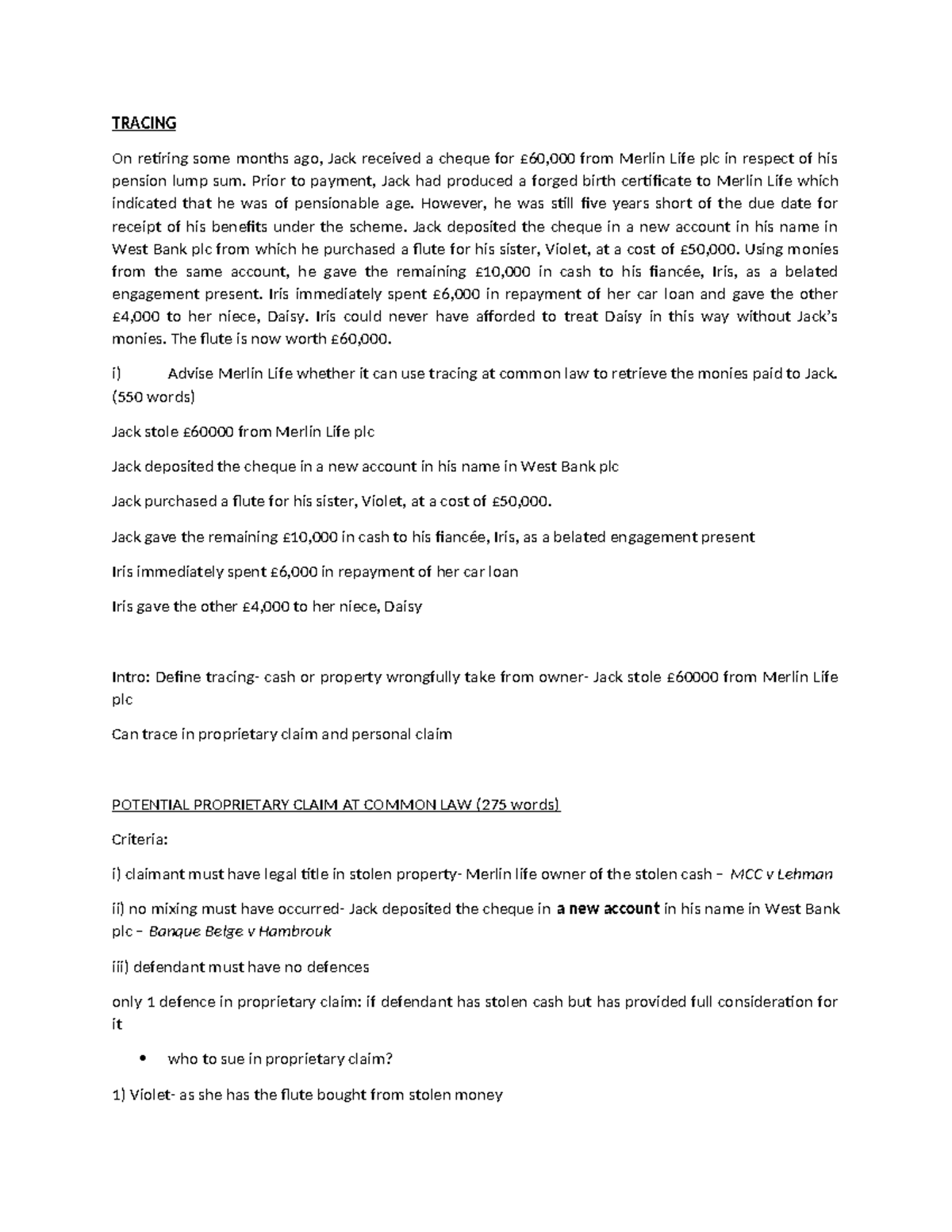 Tracing - Summary Trusts & Equity - TRACING On retiring some months ago ...