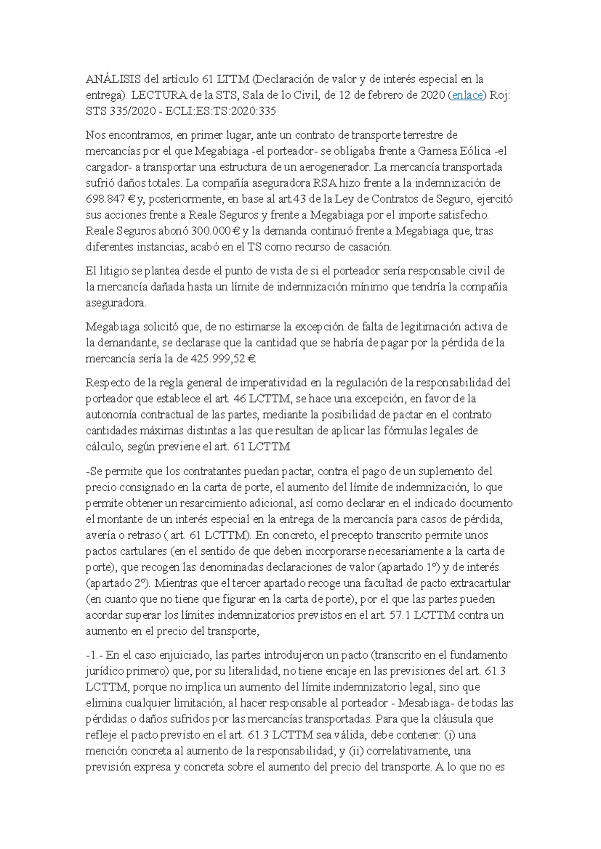 Análisis del artículo 61 LTTM - ANÁLISIS del artículo 61 LTTM ...