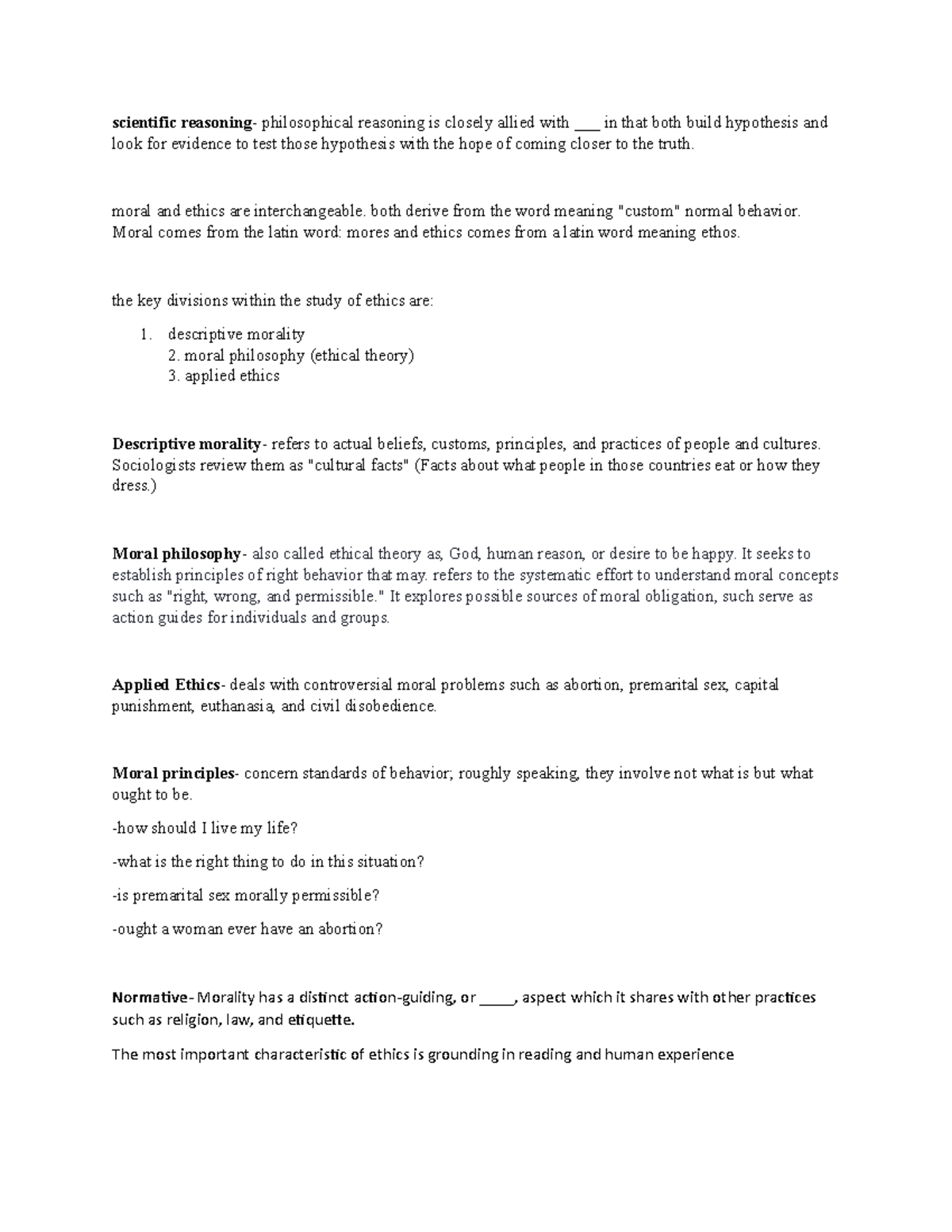 Objectives of Morality - scientific reasoning- philosophical reasoning ...