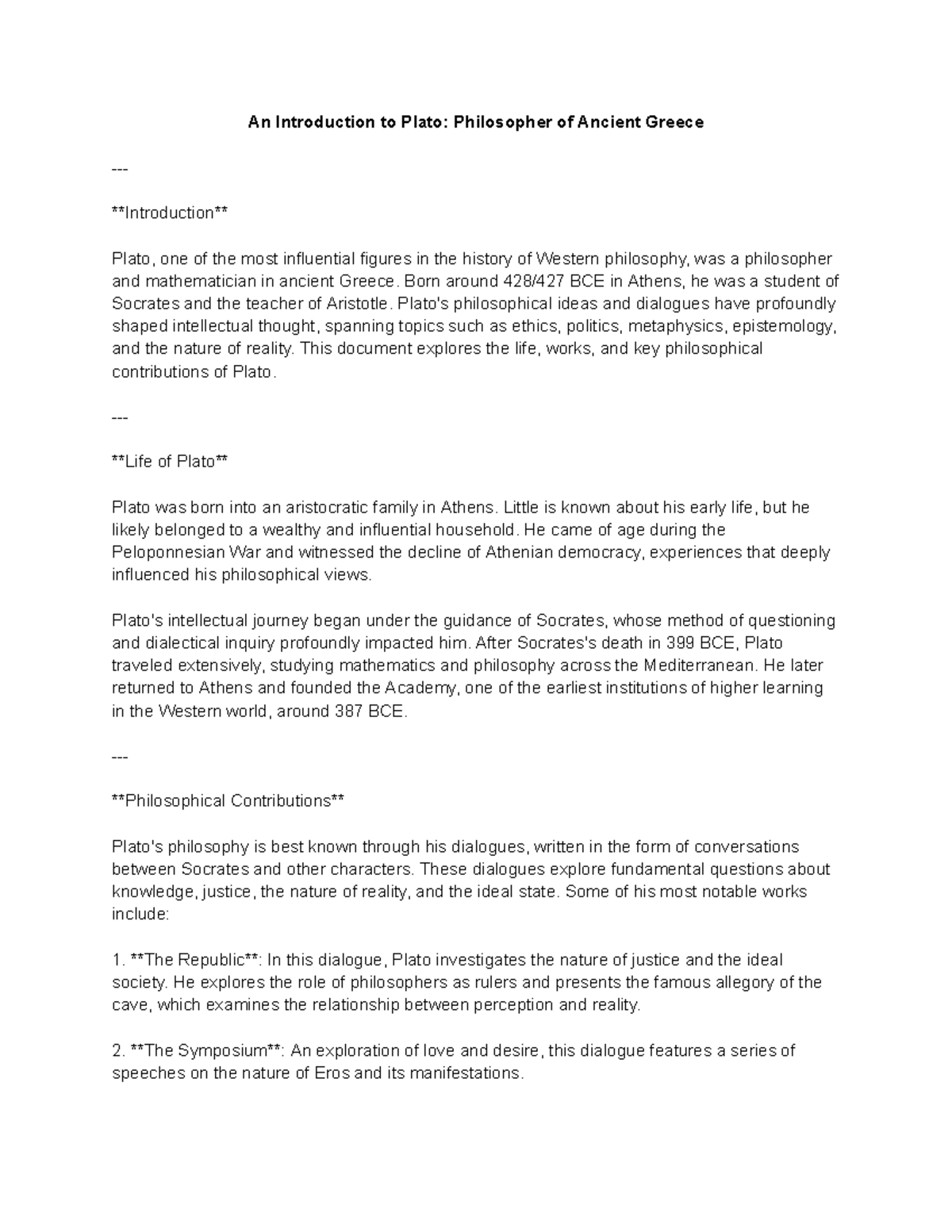 Life of Plato - Summary Introduction to the Philosophy of the Human ...