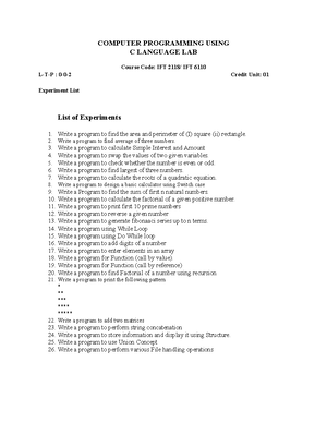 Syllabus - C Programming - COMPUTER FUNDAMENTALS AND TOOLS Course Code: IFT Credit Units: 03 ...