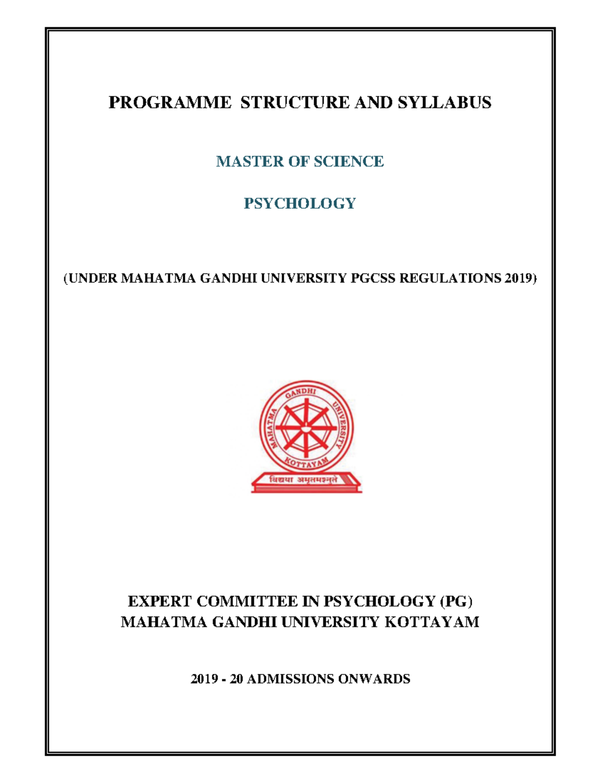 Syllabus M.Sc. Psychology 2019 - PROGRAMME STRUCTURE AND SYLLABUS ...