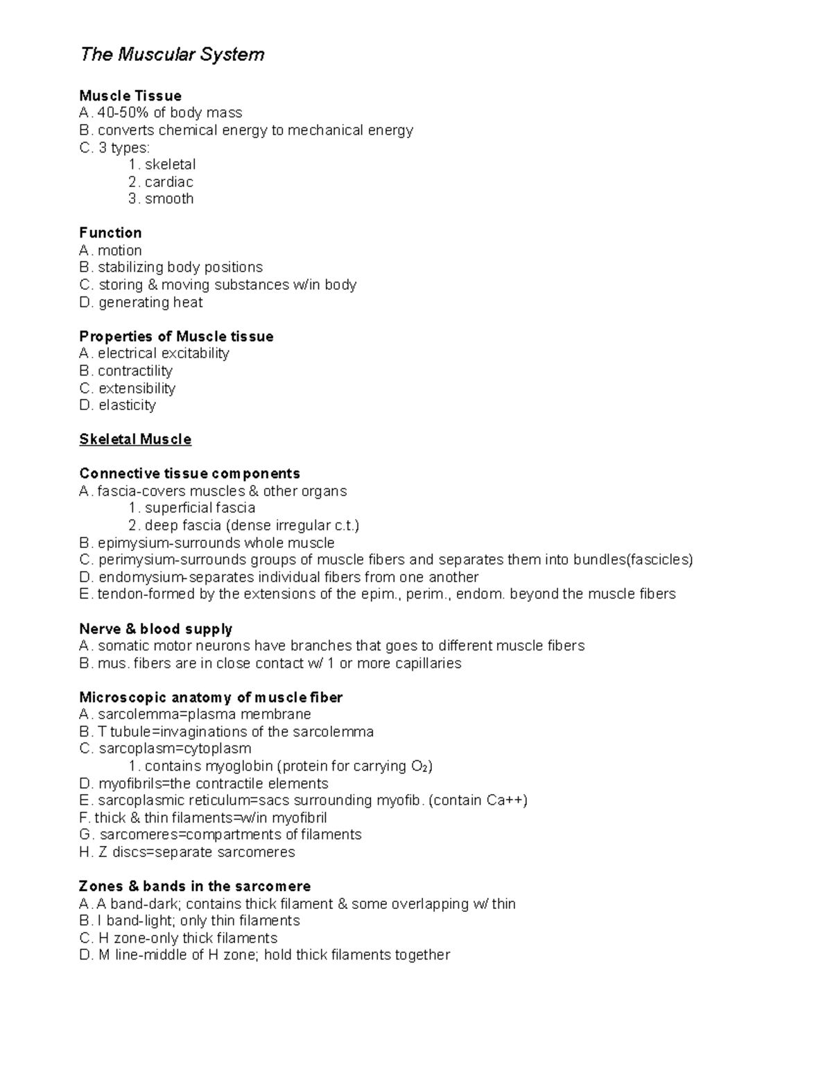 The Muscular System - Anatomy and Physiology notes based on topic - The ...