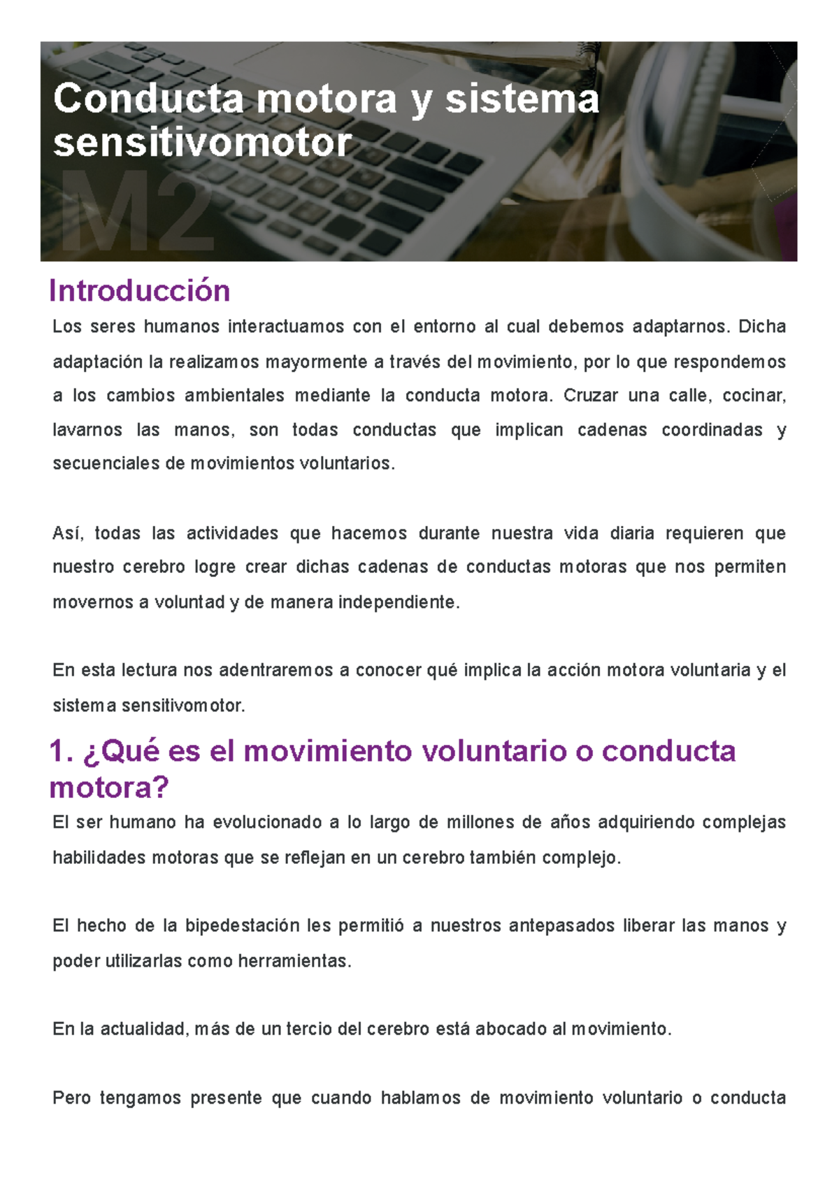 M2L3 - Resumen Neuropsicología - Conducta motora y sistema ...