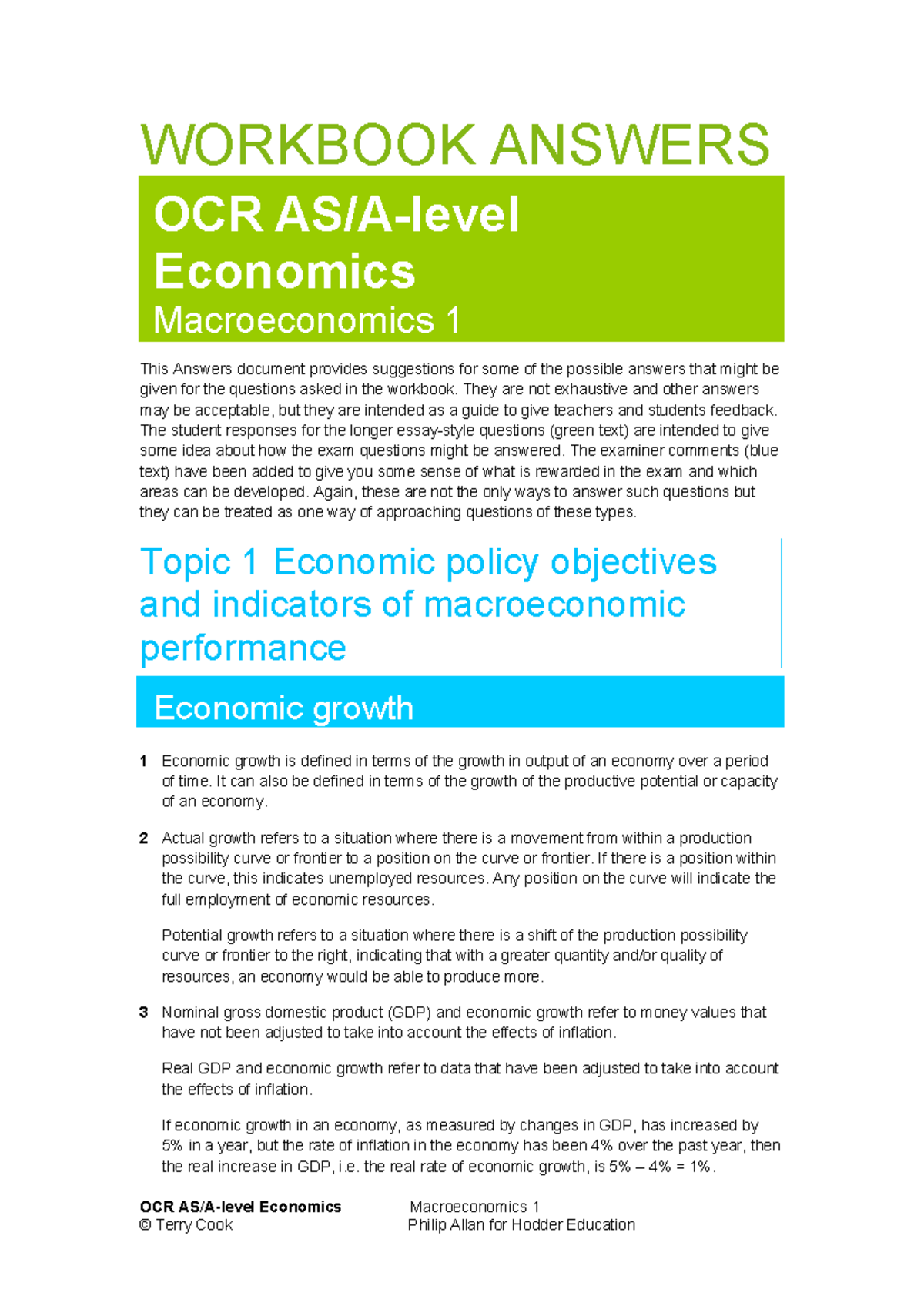 Economics OCR Macroeconomics 1 Workbook Answers - Scarcity and choice ...