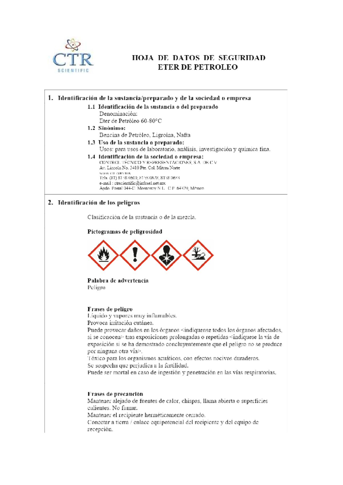 Eter de Petróleo MSDS - hoja de seguridad - Tecnologia en logistica ...