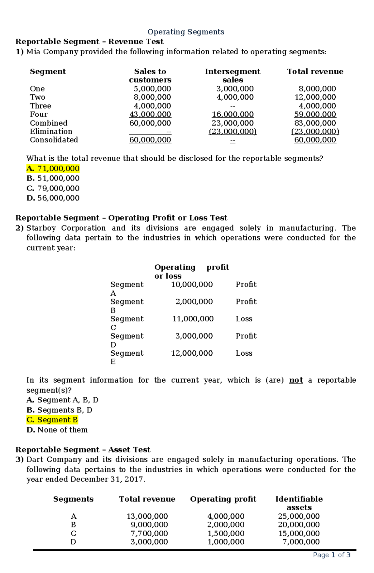 Intermediate Accounting - Operating Segments Reportable Segment ...