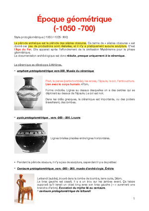 Fiche de revision art grec periode géométrique et archaique - Les ...