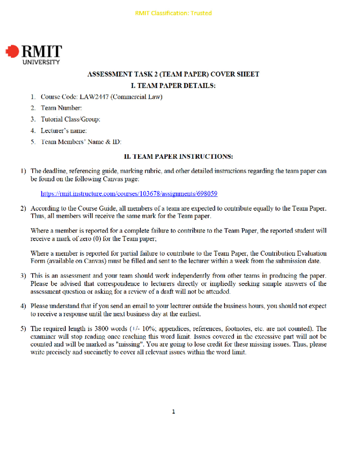 Assessment Task 2 (Team Paper) Question Sem 2 - 2022 [Official Version] - Commercial Laws - Studocu