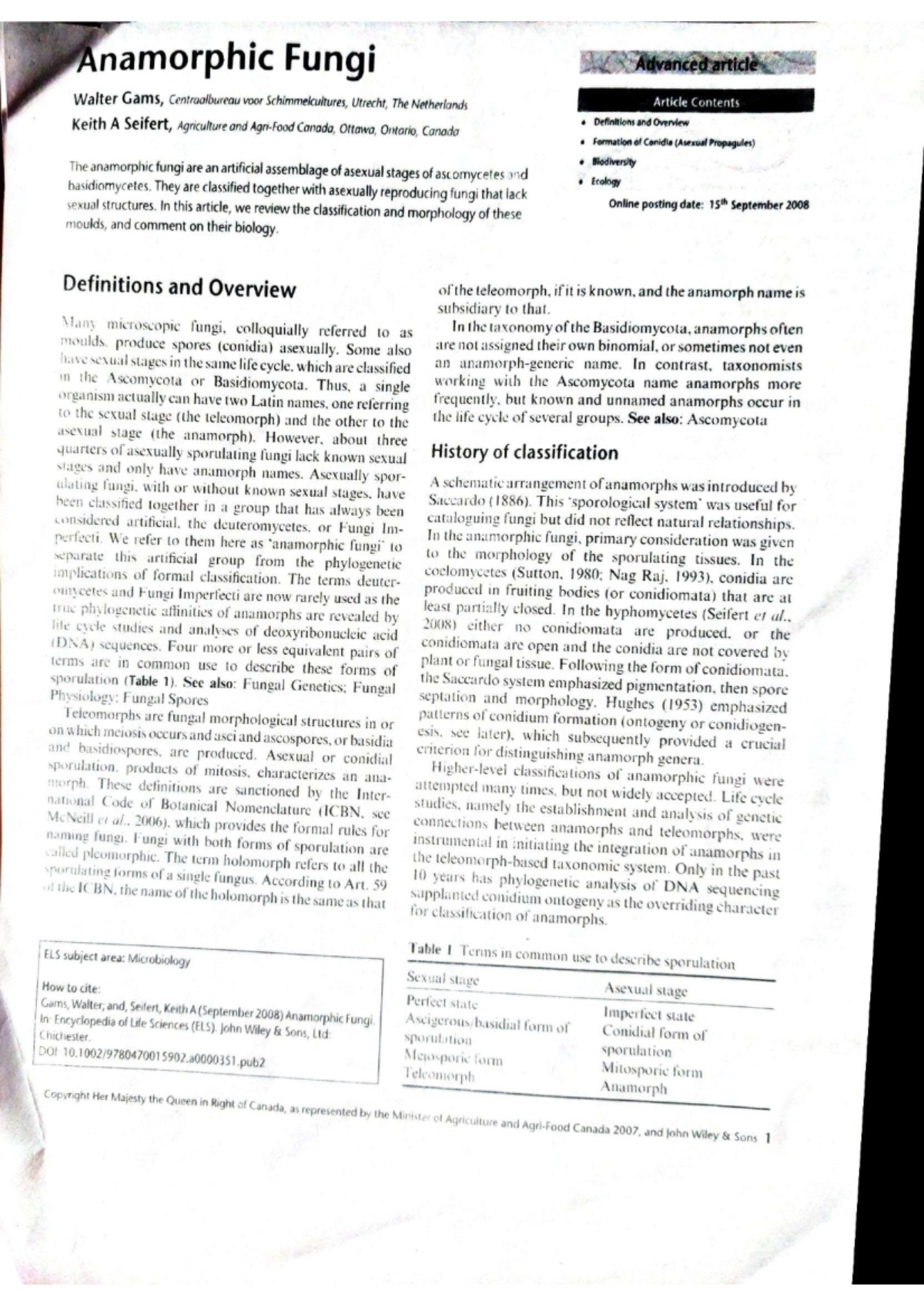 Anamorphic fungi - Lecture notes - Applied mycology and plant pathology ...