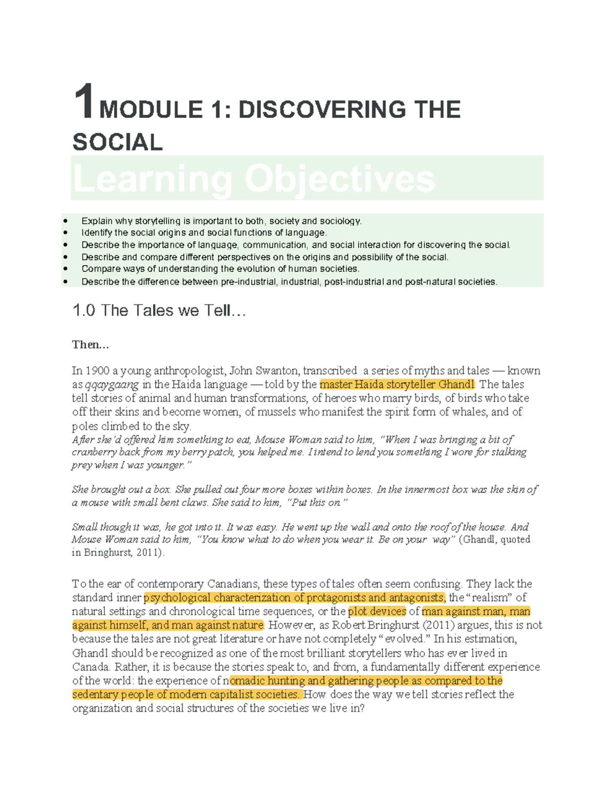 1 Module 1 - notes - 1 MODULE 1: DISCOVERING THE SOCIAL Learning ...