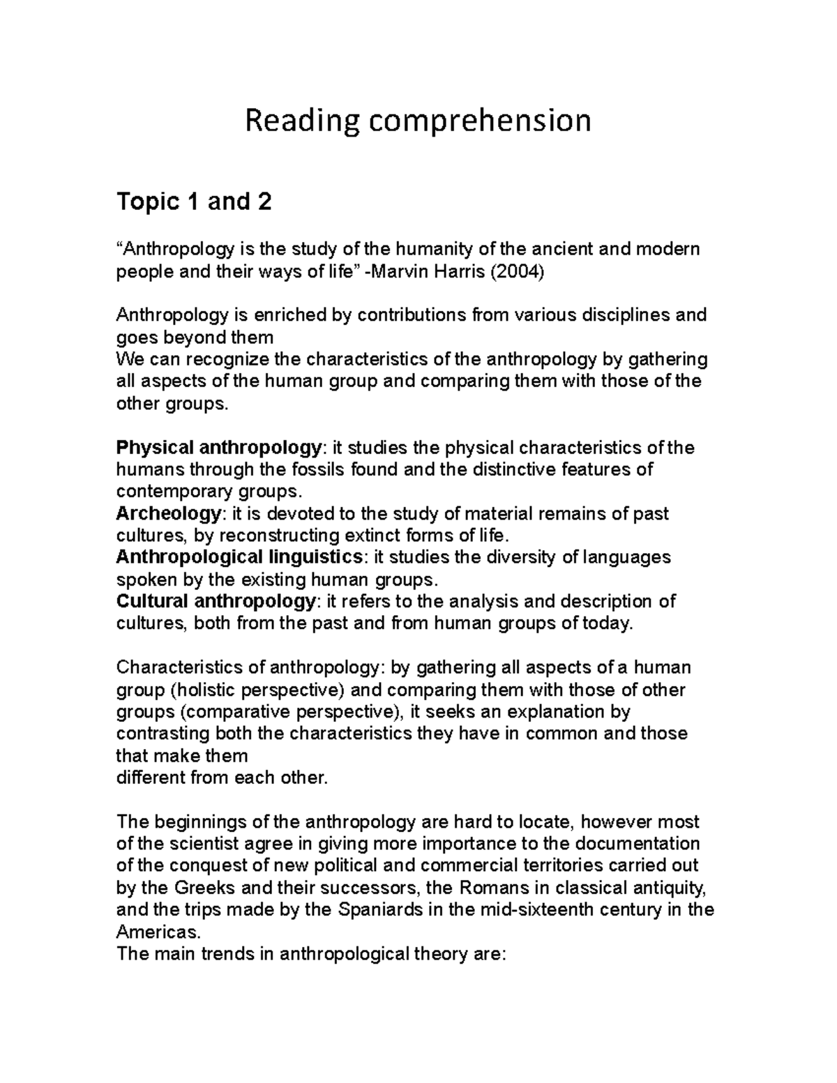 Reading comprehension topic 1 and 2 module 1 - Reading comprehension ...