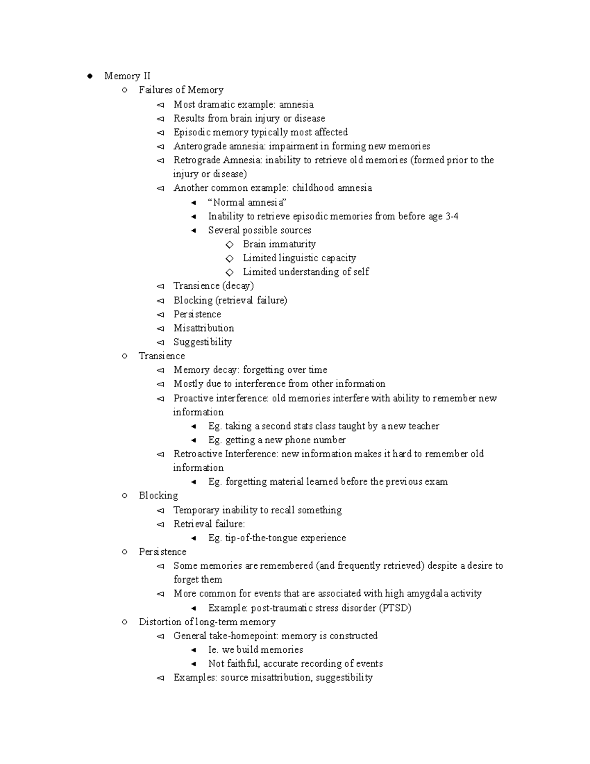 PSYC 2010 Exam 3-2 - Exam 3 - Memory II Failures of Memory Most dramatic example: amnesia - Studocu