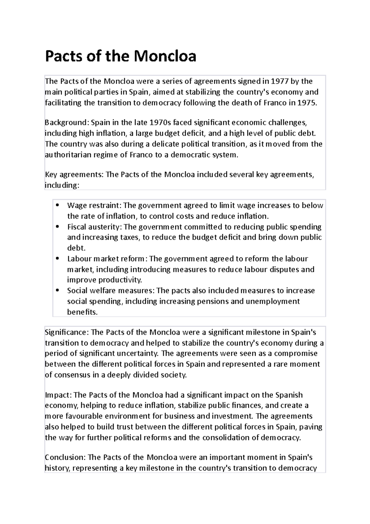 Pacts of the Moncloa - Background: Spain in the late 1970s faced ...