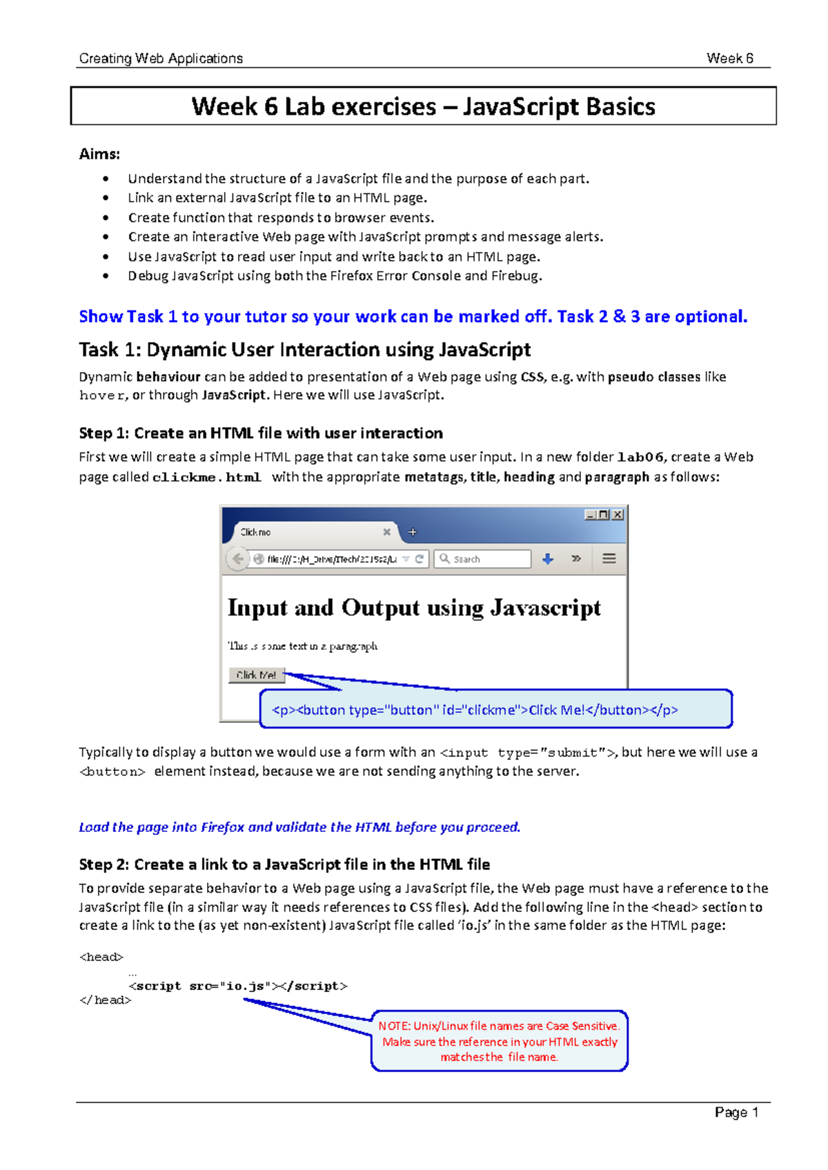 Lab06 instruction - Aims: • Understand the structure of a JavaScript ...
