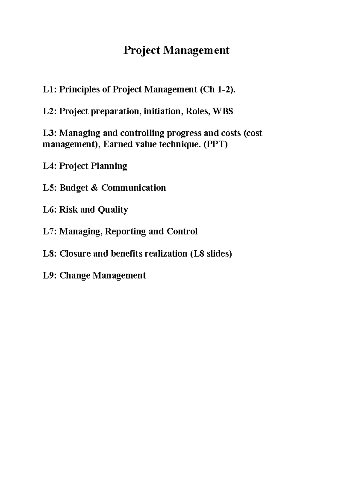 Project Managment notes - Project Management L1: Principles of Project ...