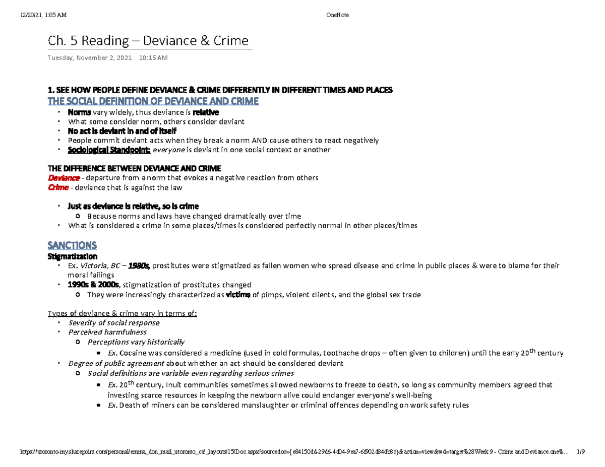 Deviance and crime - Ch. 5 Reading – Deviance & Crime Tuesday, November ...