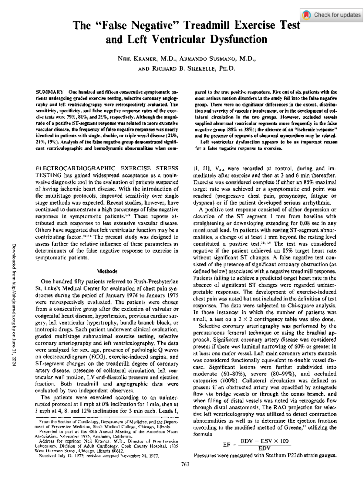 Kramer et al 1978 the false negative treadmill exercise test and left ...