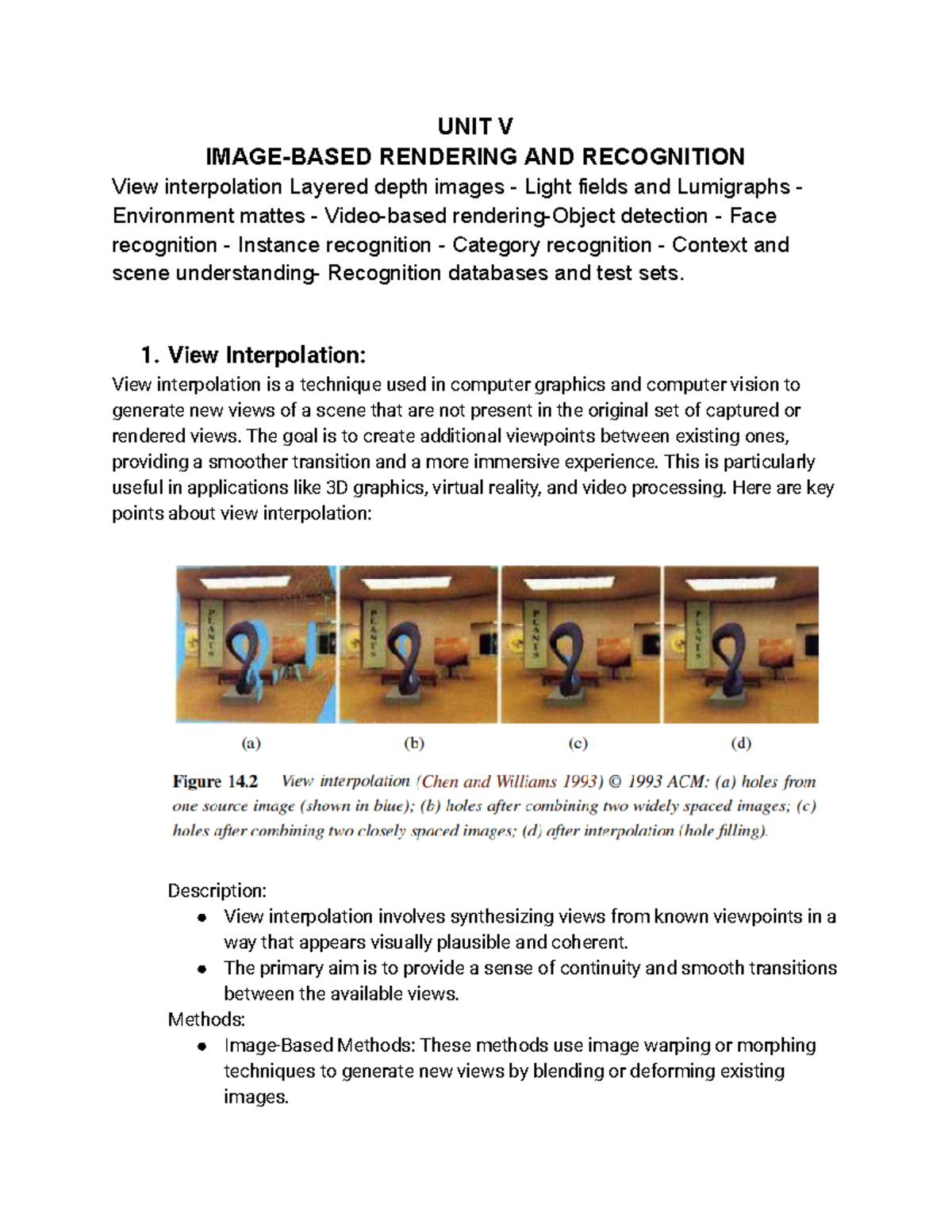 CV UNIT 5 - unit 5 - UNIT V IMAGE-BASED RENDERING AND RECOGNITION View interpolation Layered ...