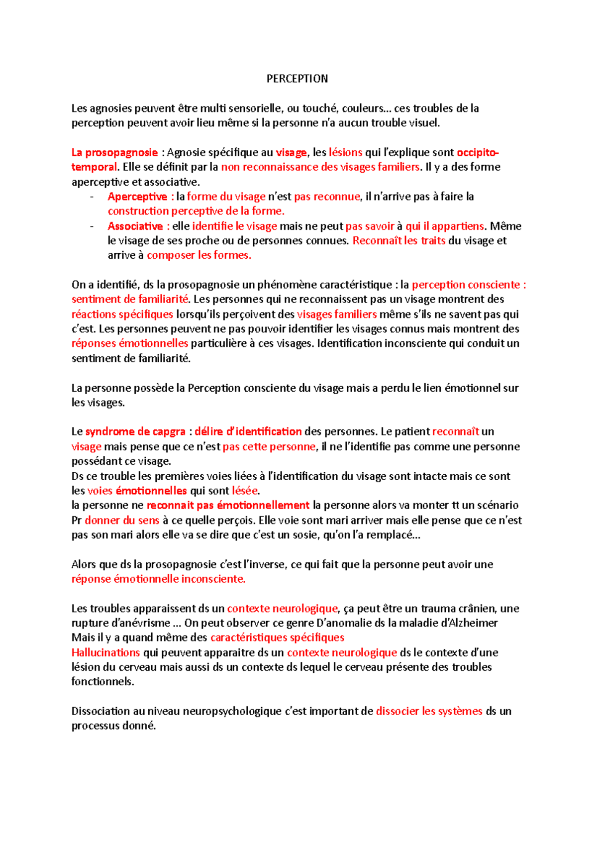 Perception 3 - Notes de cours 3 - PERCEPTION Les agnosies peuvent être ...