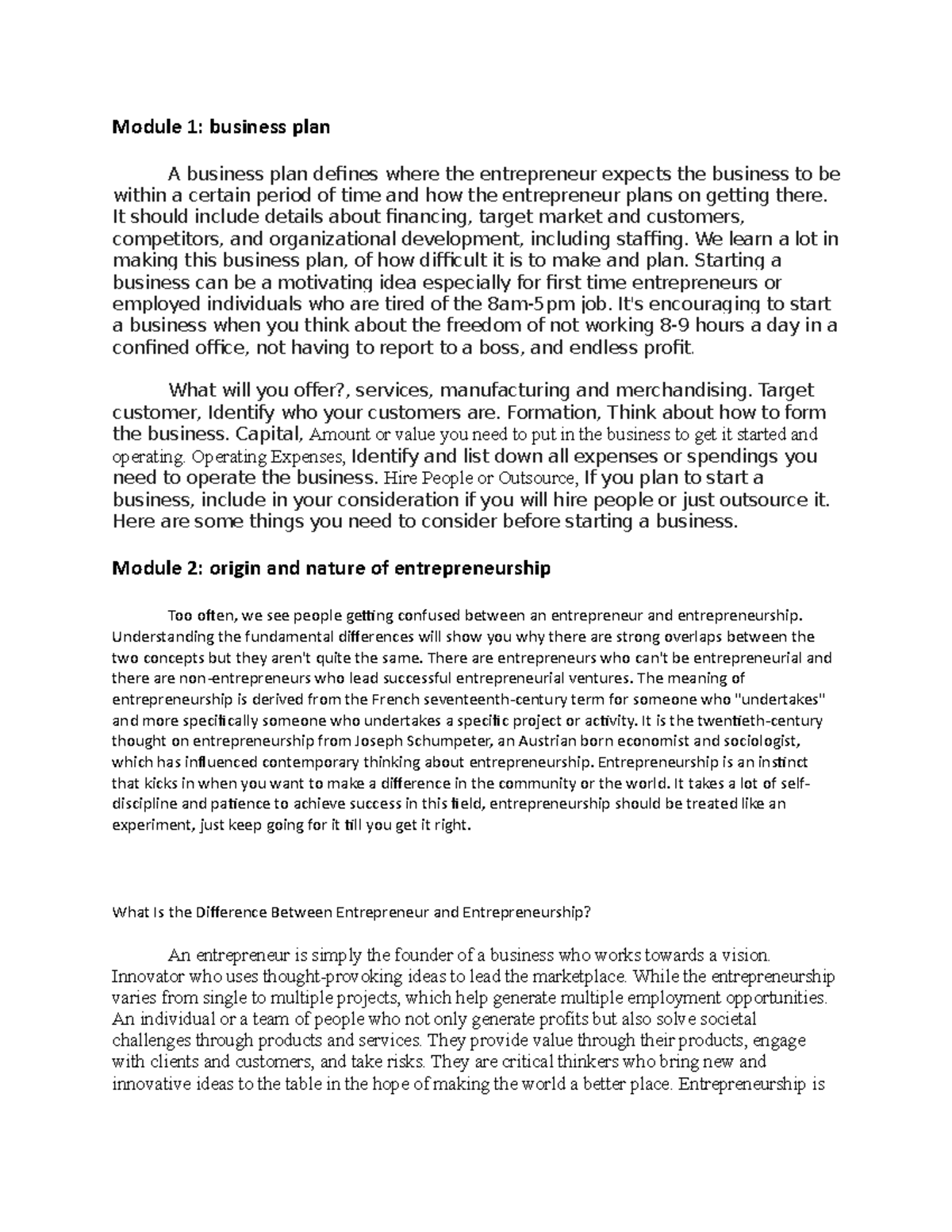 Entrep journal - n/a - Module 1: business plan A business plan defines ...