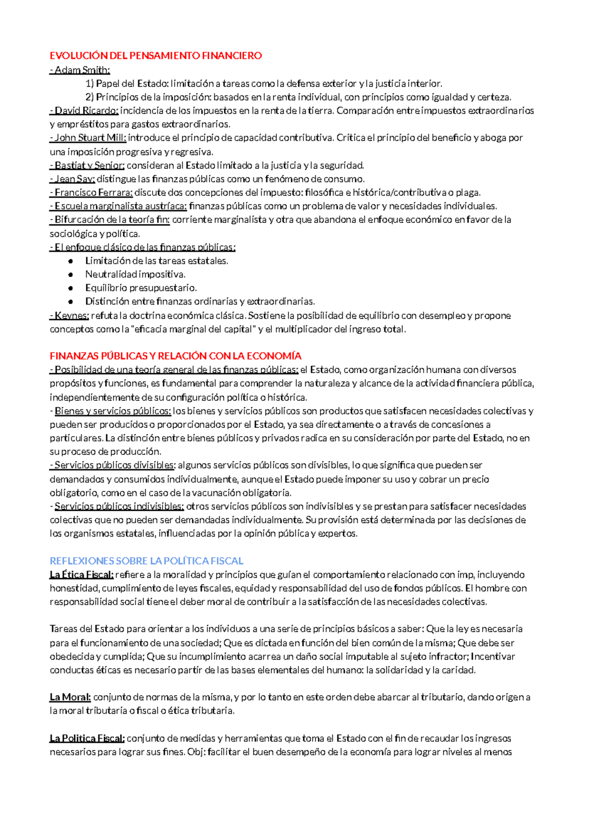 1er Parcial Régimen Tributario - Diana Sagaro - EVOLUCIÓN DEL PENSAMIENTO FINANCIERO Adam Smith ...