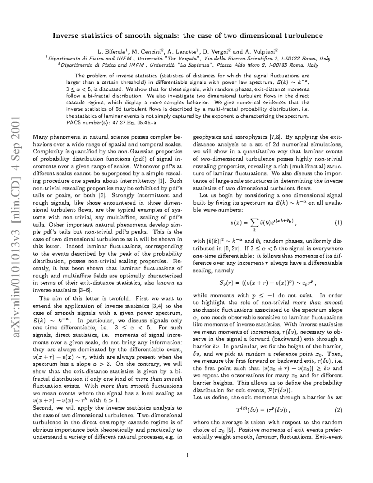 Inverse Statistics of Smooth Signals The - arXiv:nlin/0101013v3 [nlin] 4 Sep 2001 Inverse ...