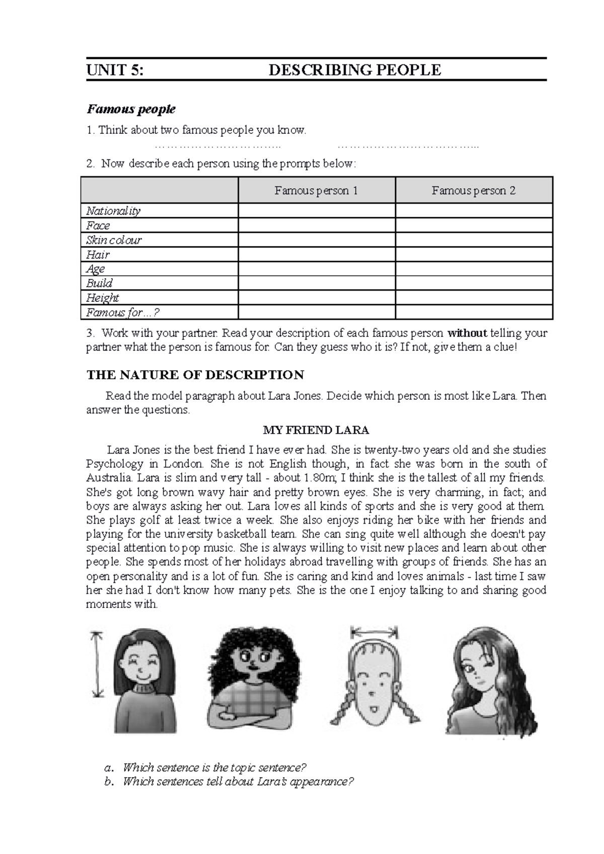 Course book Writing 1 - 2019 - UNIT 5: DESCRIBING PEOPLE Famous people ...