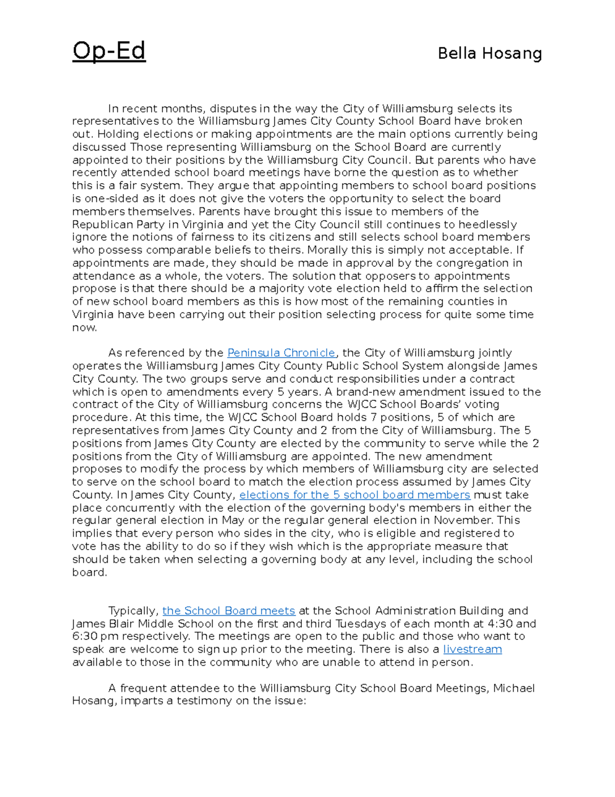 Hosang- Op-Ed - The final project of the course. - Op-Ed Bella Hosang ...