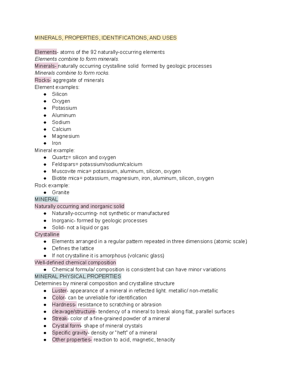 Mineral properties - MINERALS, PROPERTIES, IDENTIFICATIONS, AND USES ...