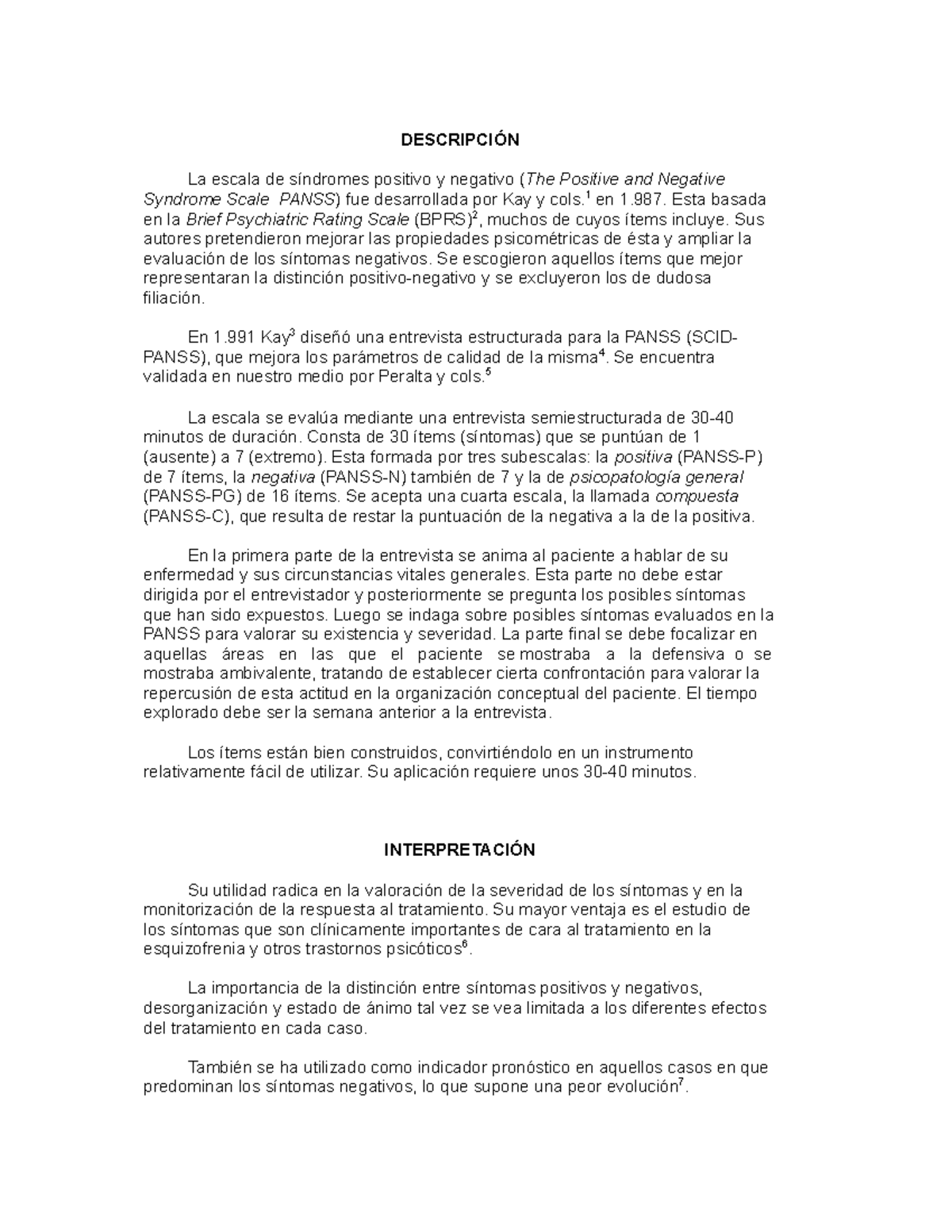 Medicina Test- Panss - Escala de los Síndromes Positivo y Negativo ...