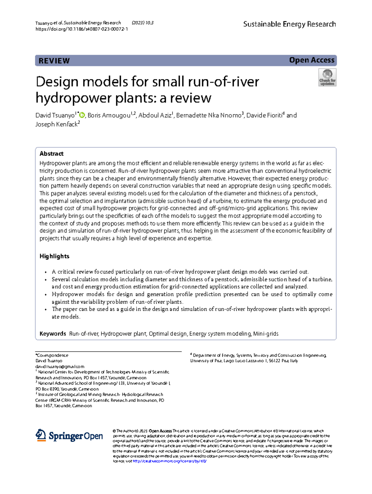 S40807 023 00072 1 - hydro powerplant - Tsuanyo et al. Sustainable ...