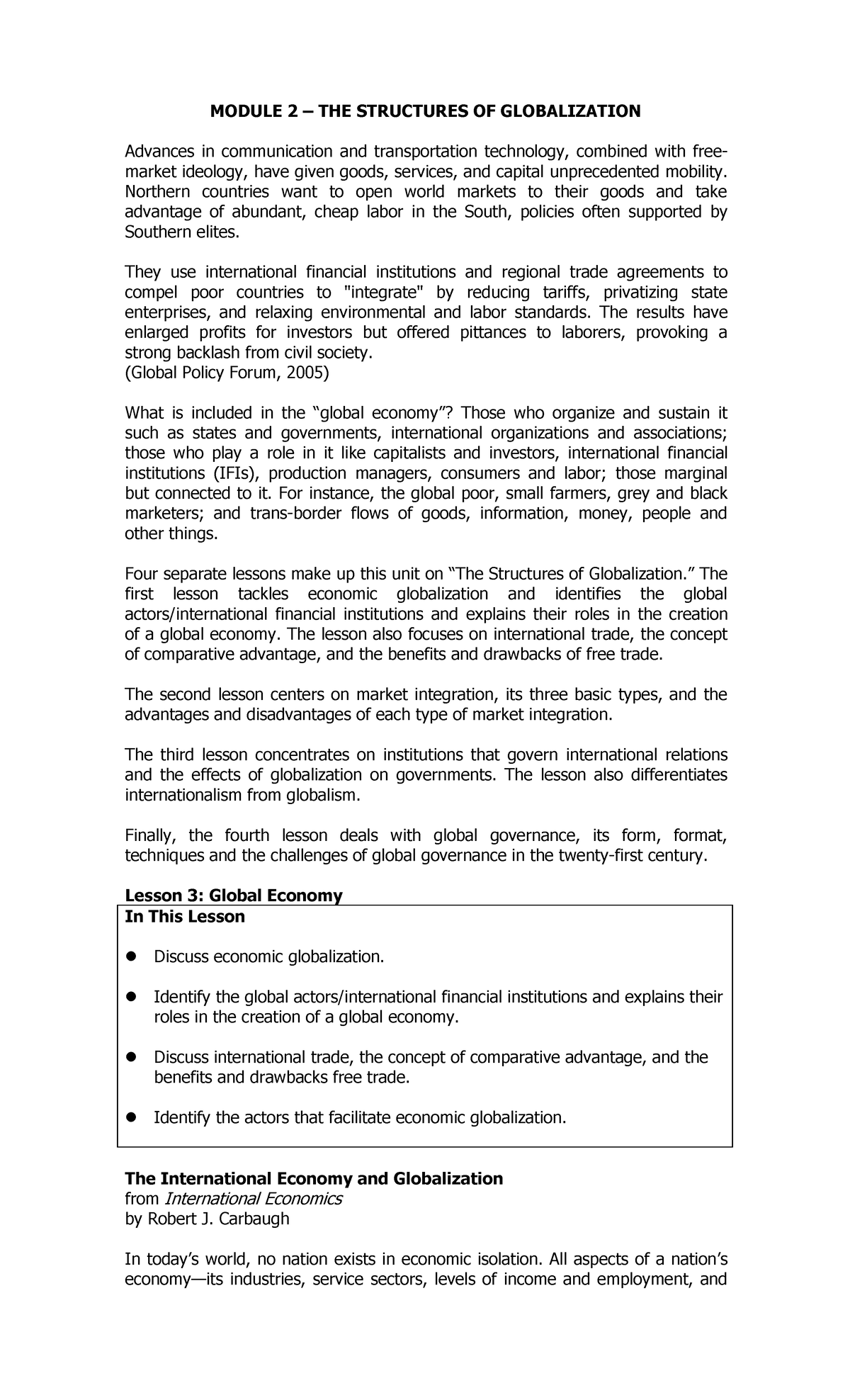 Structures of Globalization - MODULE 2 – THE STRUCTURES OF GLOBALIZATION Advances in ...