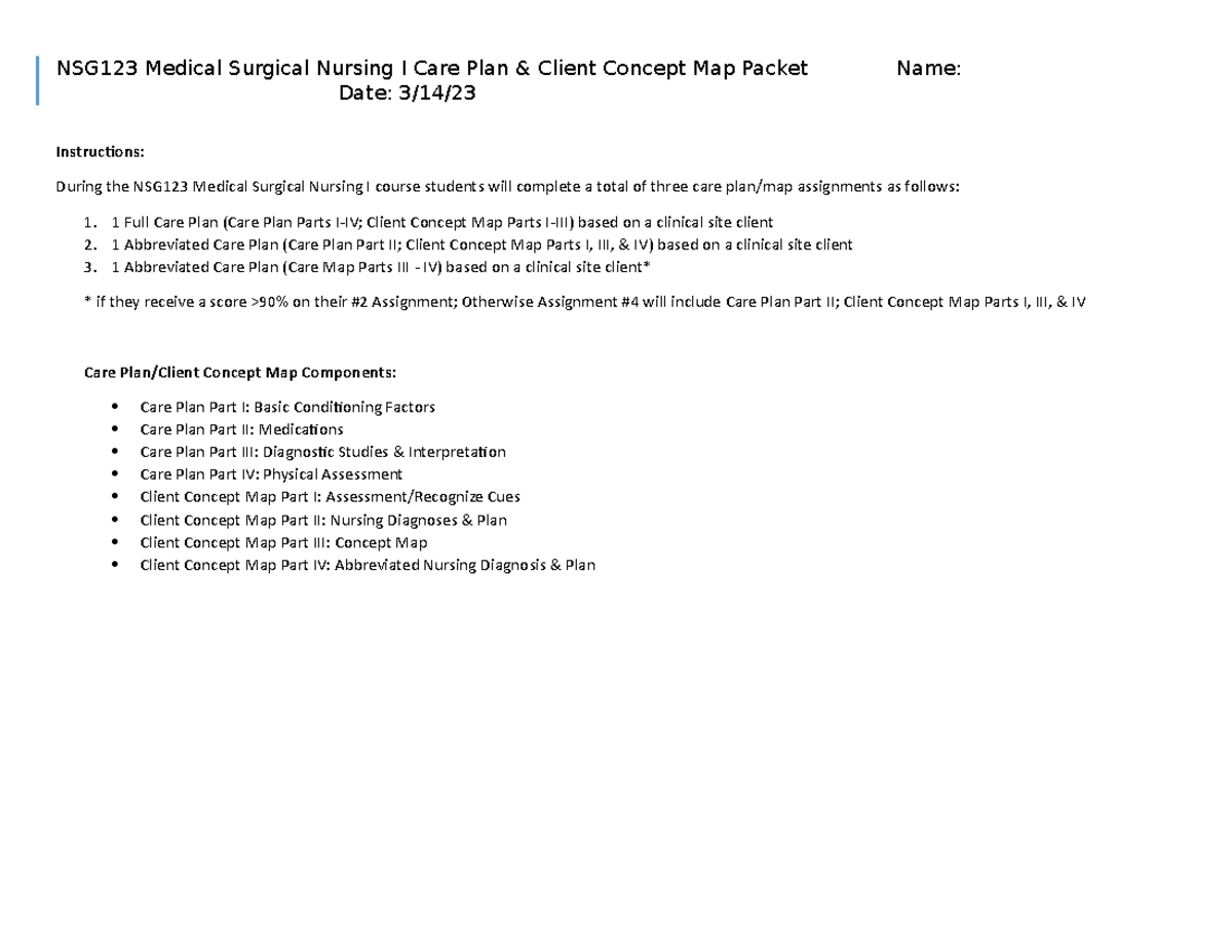 UP NSG123 Care Plan Client Concept Map Packet Final 11 - NSG123 Medical ...