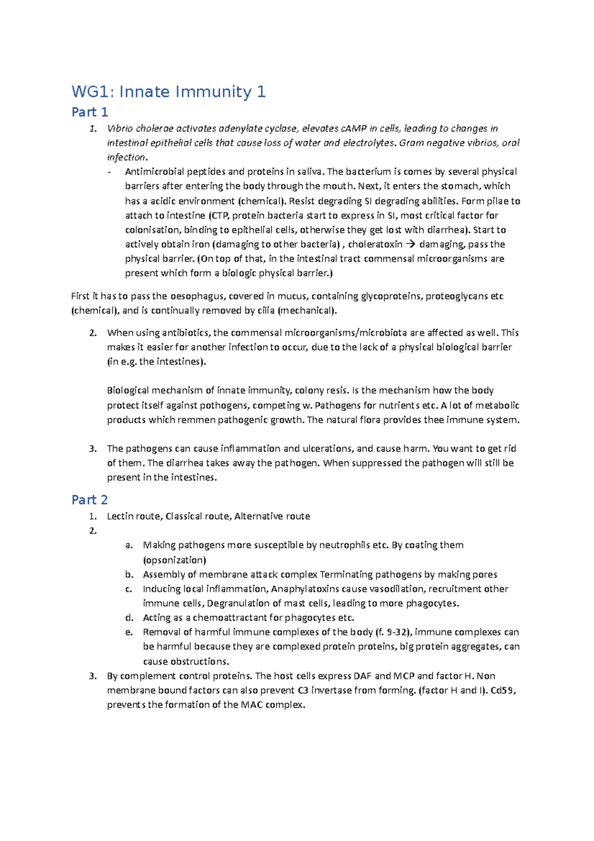 WG 1 - Innate Immunity 1 - WG1: Innate Immunity 1 Part 1 1. Vibrio ...