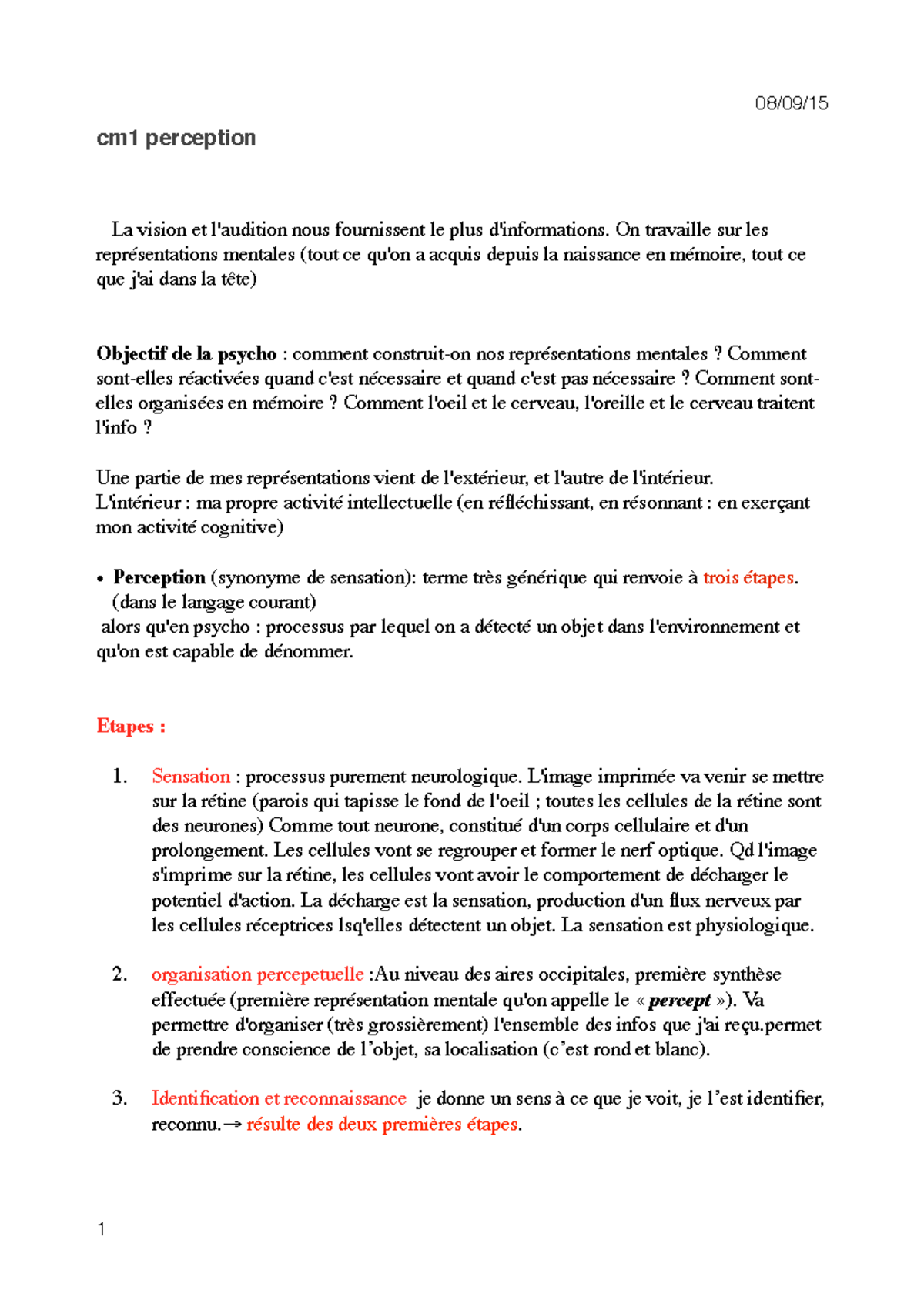 Perception CM1 - cm1 perception La vision et l'audition nous ...