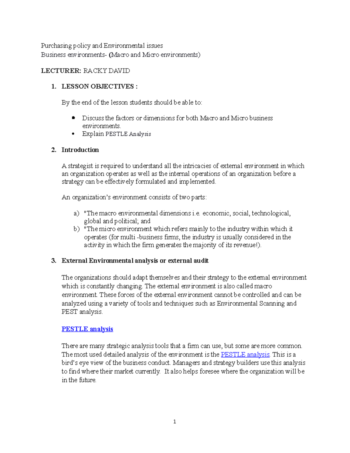 micro and maro economics - Purchasing policy and Environmental issues ...