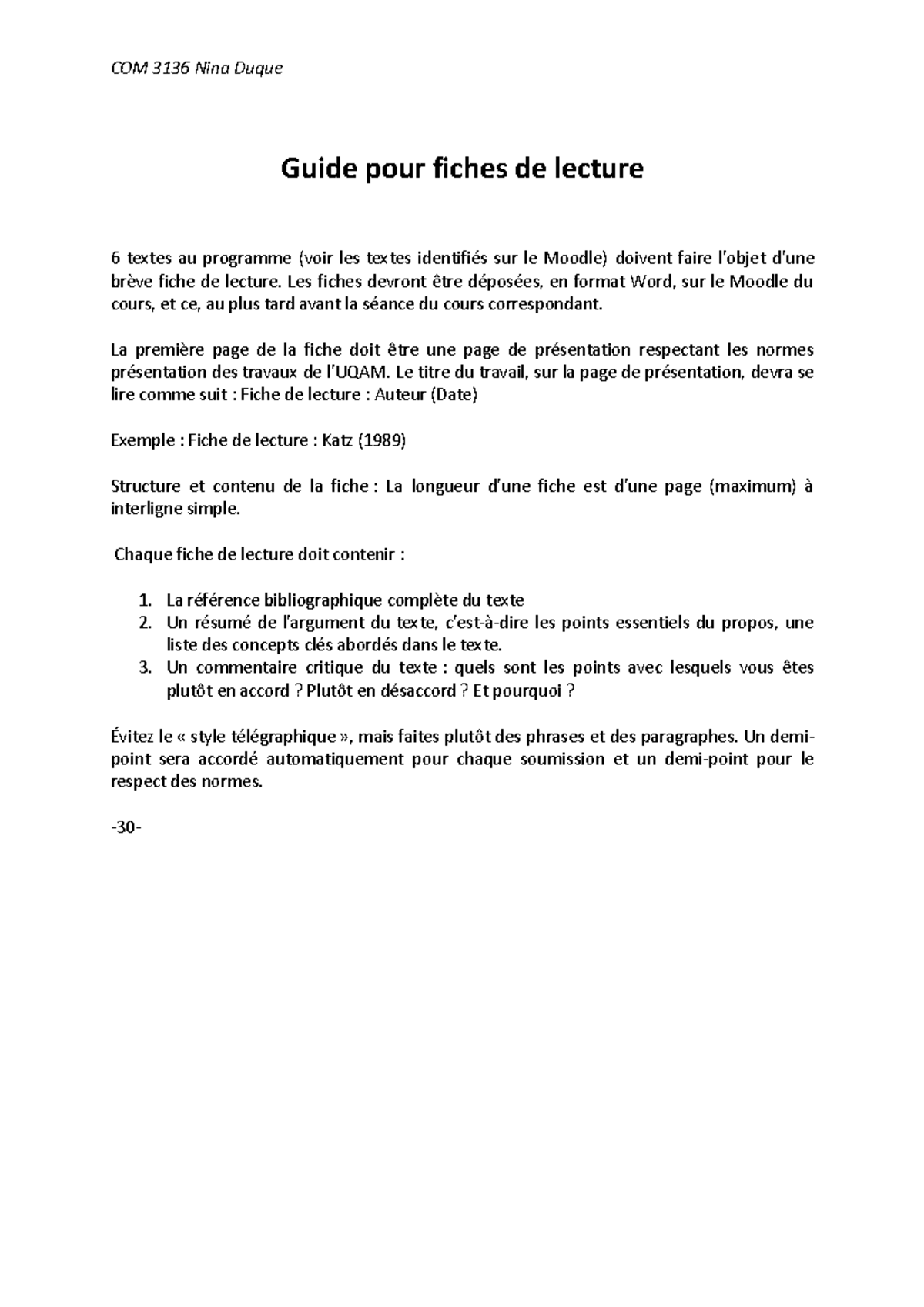 Guide pour fiches de lectures - COM 3136 Nina Duque Guide pour fiches ...