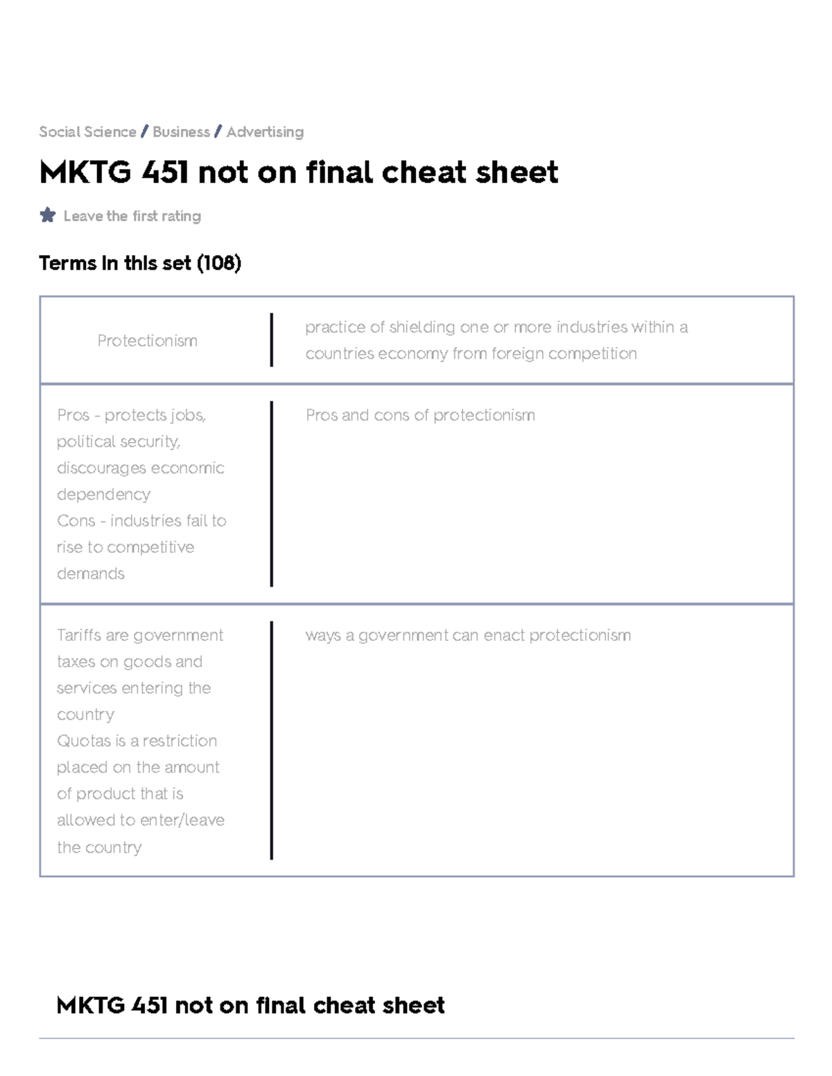 MKTG 451 not on final cheat sheet Flashcards Quizlet - MKTG 451 not on ...