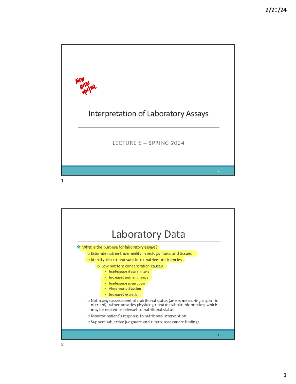 PDF document - ... - Interpretation of Laboratory Assays LECTURE 5 – SPRING 2024 1 1 Laboratory ...