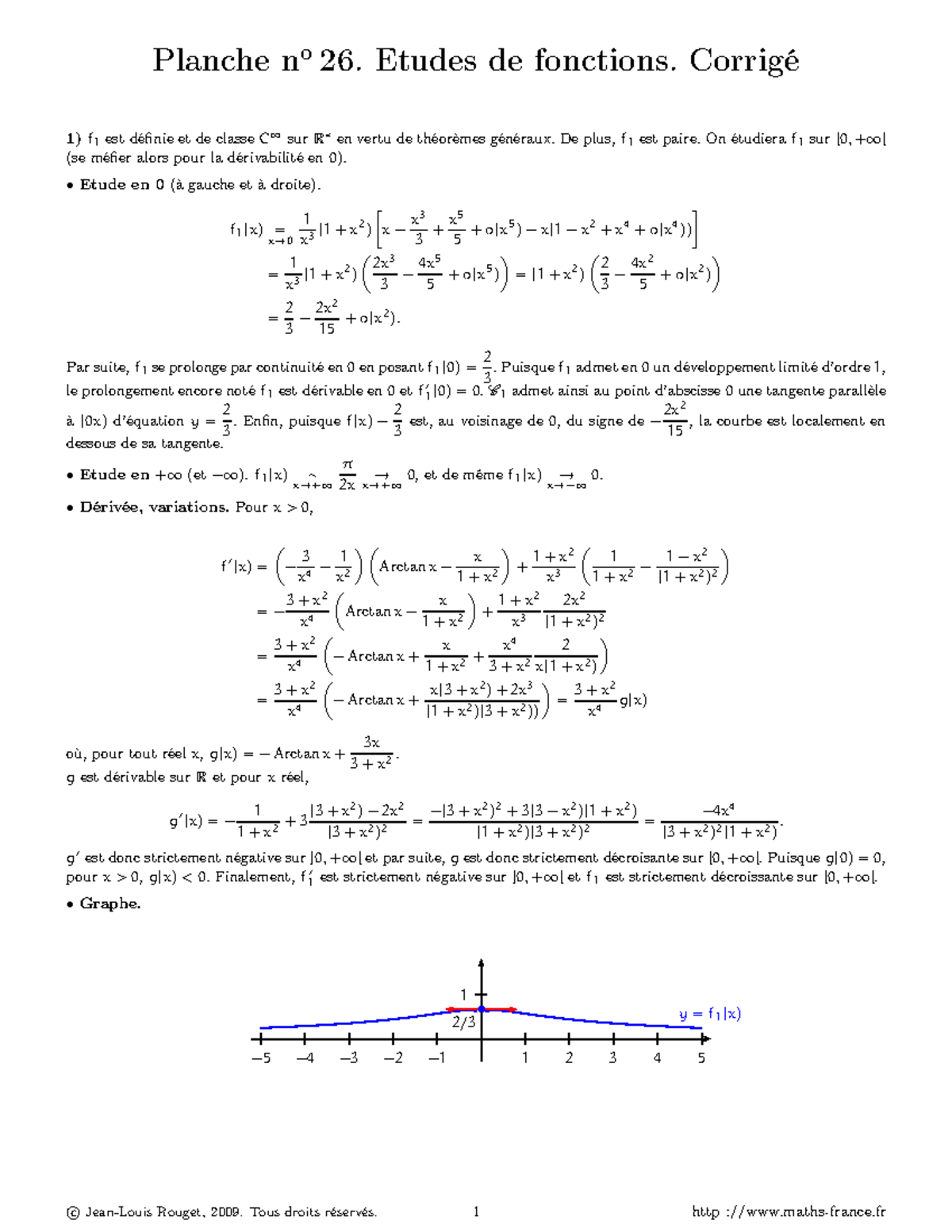 26 Etude De Fonctions Corrige - Planche n o 26. Etudes de fonctions ...
